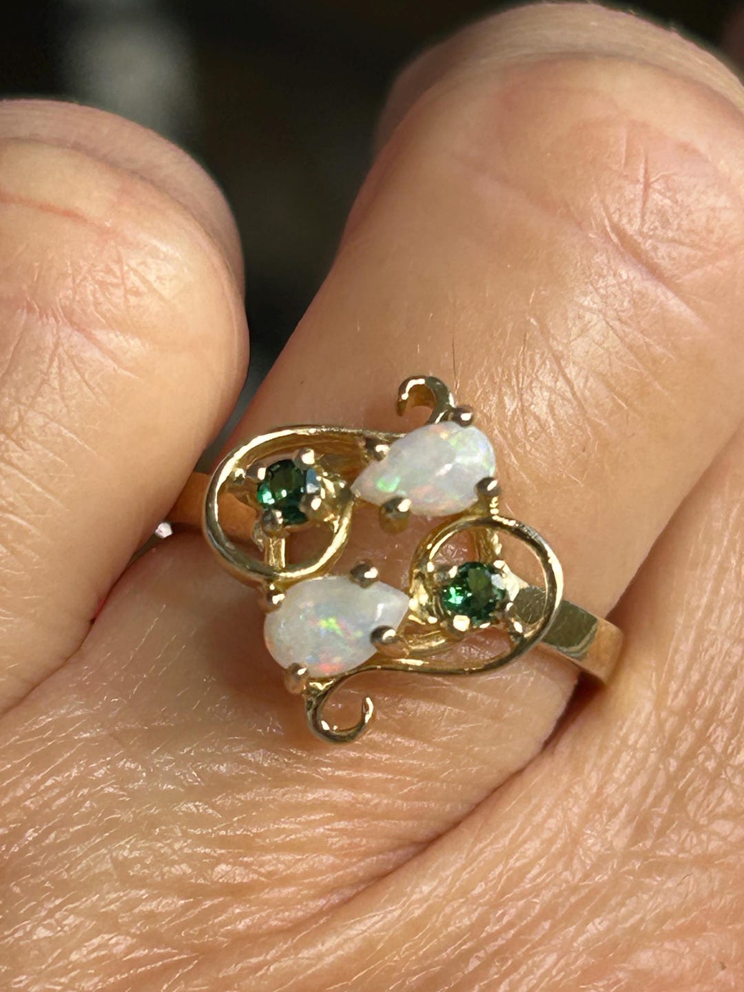 Vintage Genuine Australian Opal Ring, Pear Cut Opals Ring, October May ...