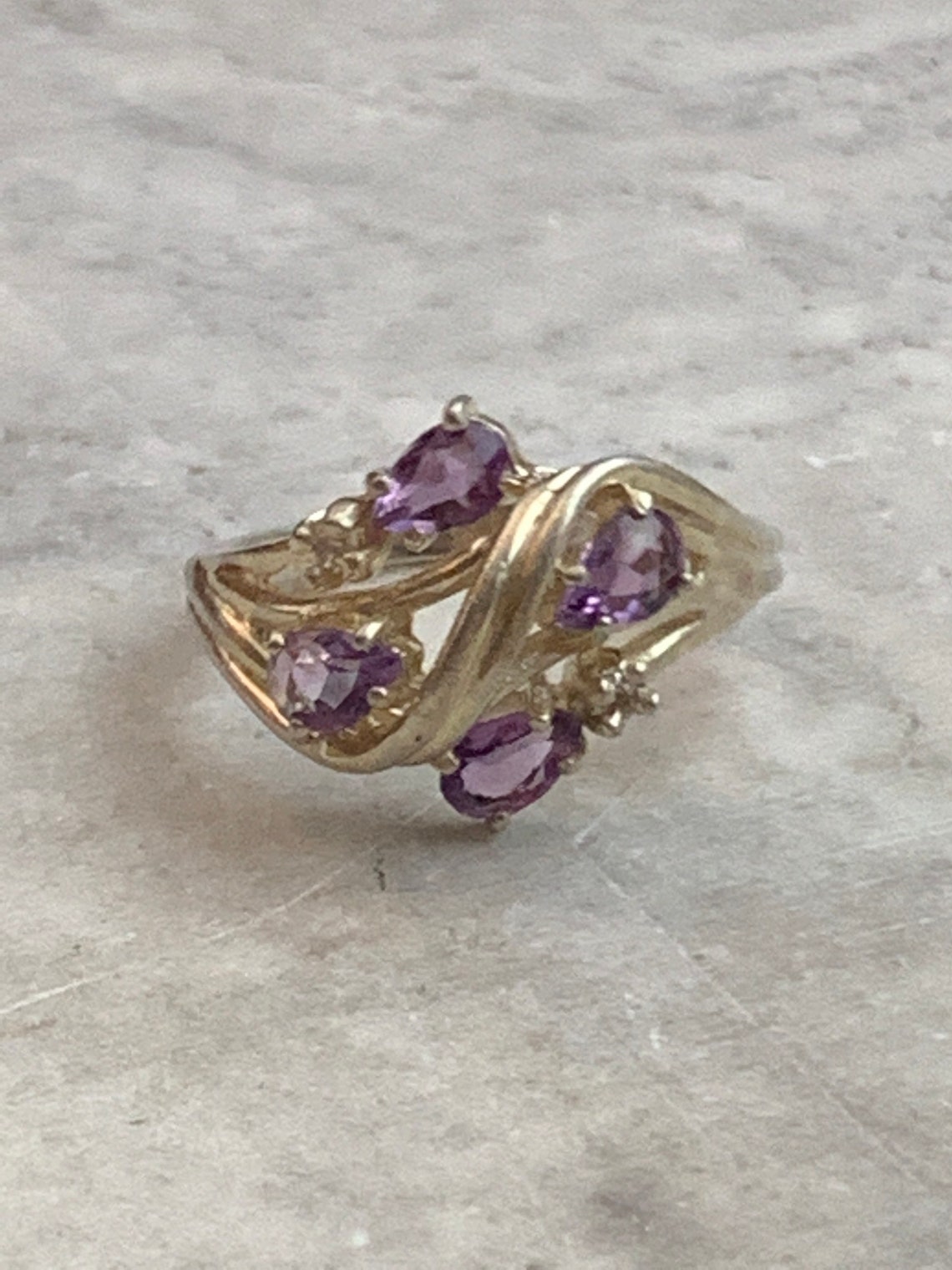 Vintage Genuine Amethyst Ring Gold Plated Pure Silver Ring - Etsy