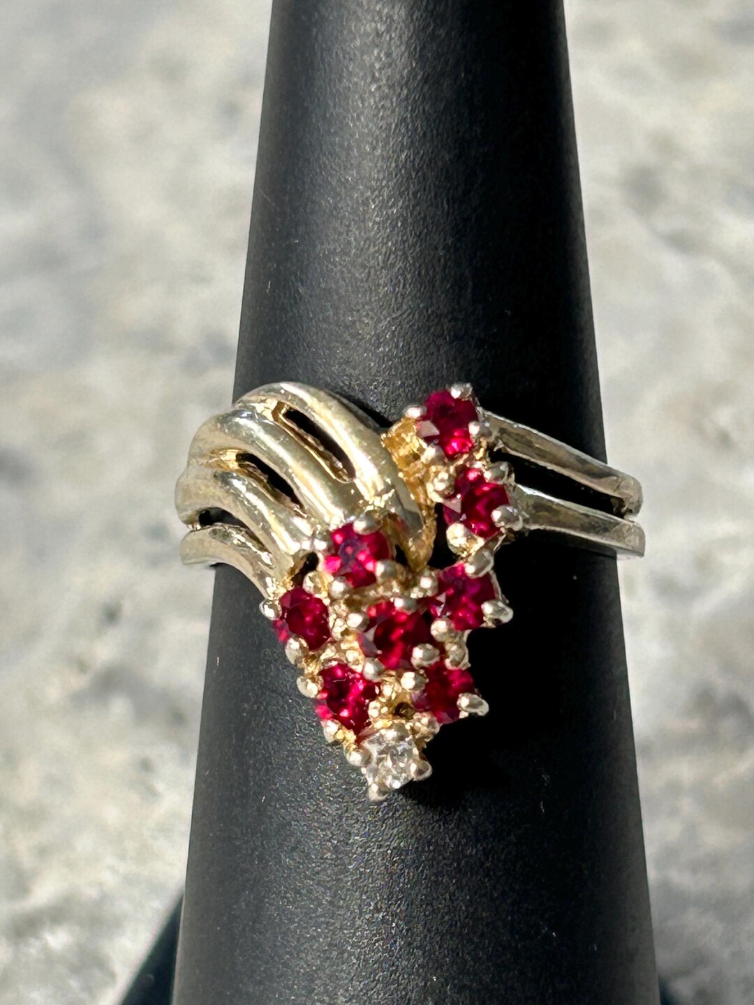 Vintage Ruby CZ Ring, Art Deco Ruby CZ Ring, Simulated Ruby CZ Ring, 1970s Ruby Cubic Zirconia ...