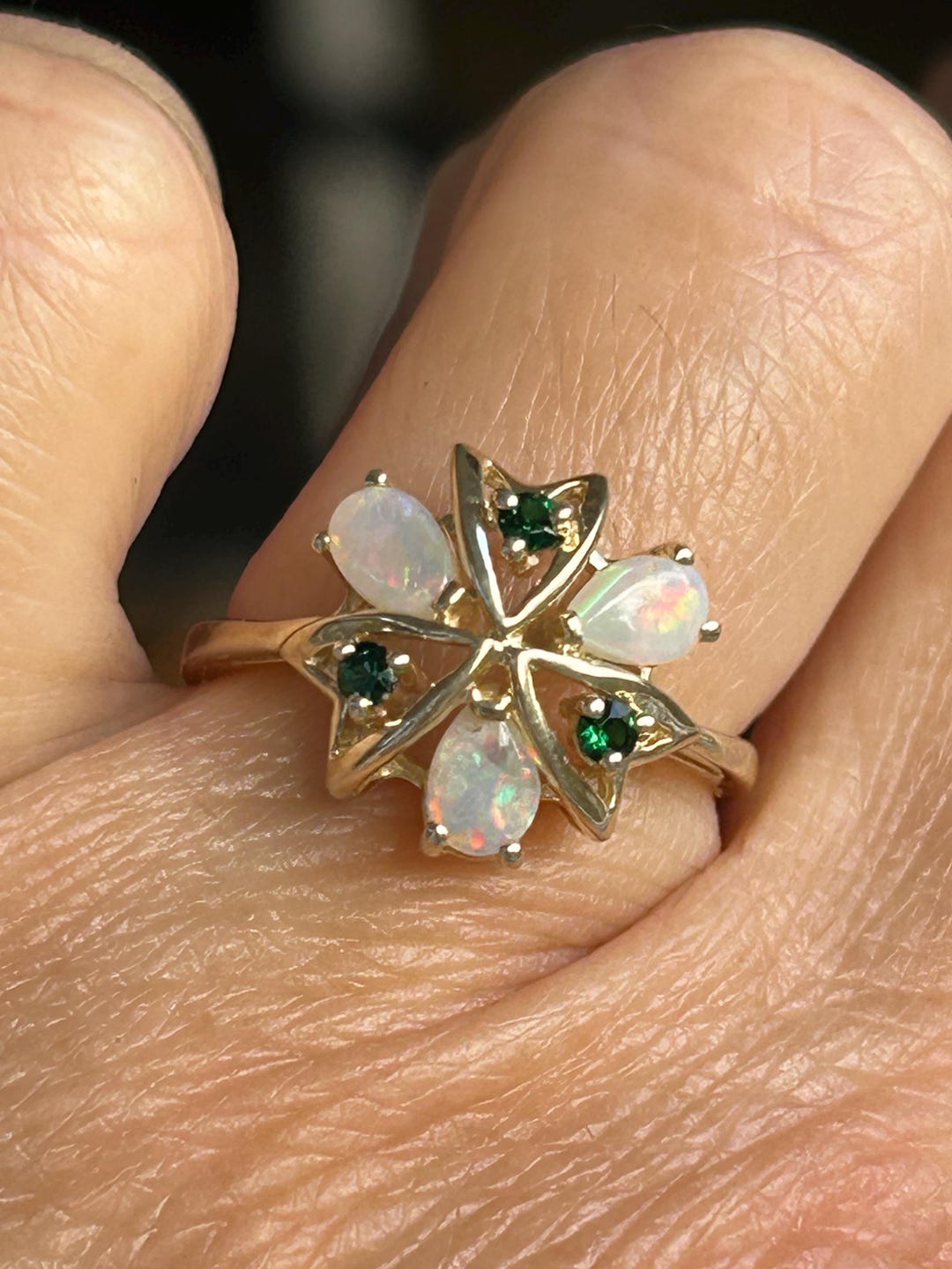 Vintage Genuine Opal Ring, Vintage Opal Emerald Ring, Gold Plated Opal ...