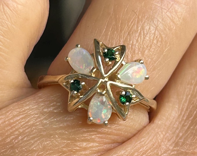 Vintage Genuine Opal Ring, Vintage Opal Emerald Ring, Gold Plated Opal ...