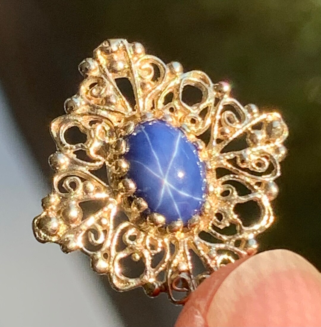 Synthetic Blue Star Sapphire Pendant, Victorian Style Star Sapphire ...