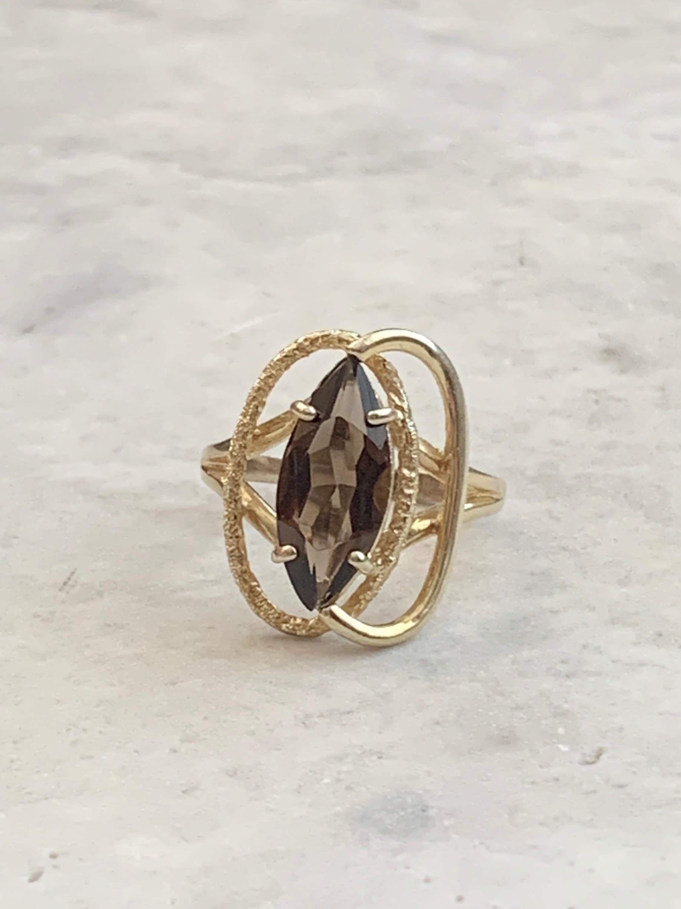 Vintage Smoky Topaz Gold Ring Marquise Stone Gold Plated | Etsy