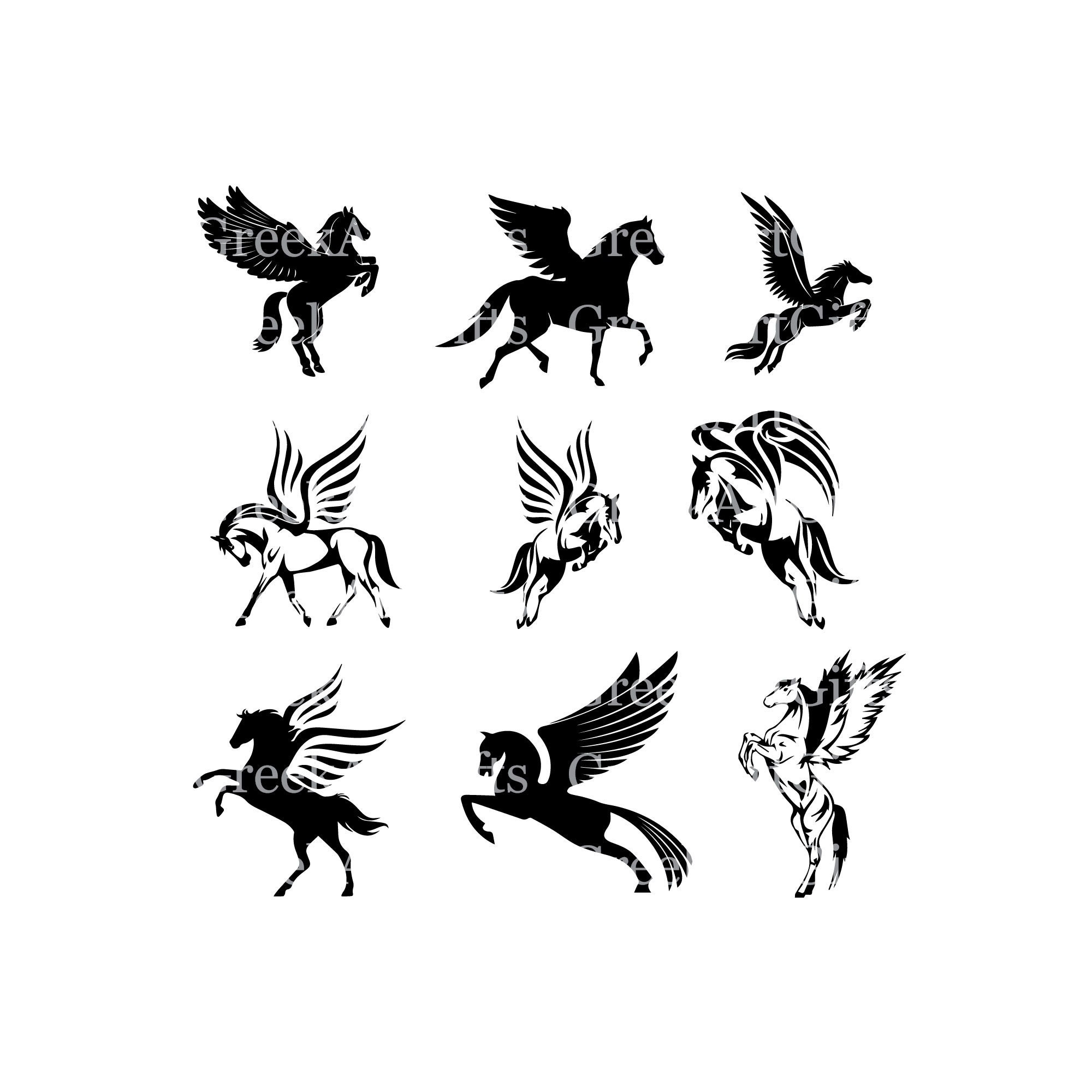 Pegasus SVG 9 Greek Pegasus Bundle Svg, Bundle Svg Png, Jpg, Eps, Dxf ...