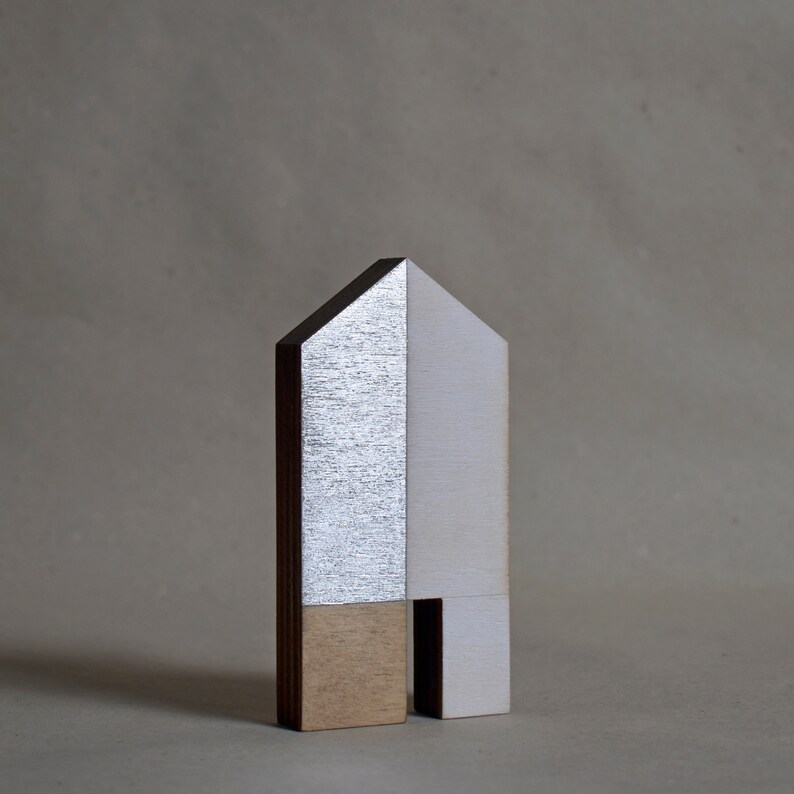 Tall House - White/silver No.3. Handpainted and Gilded Plywood Little ...
