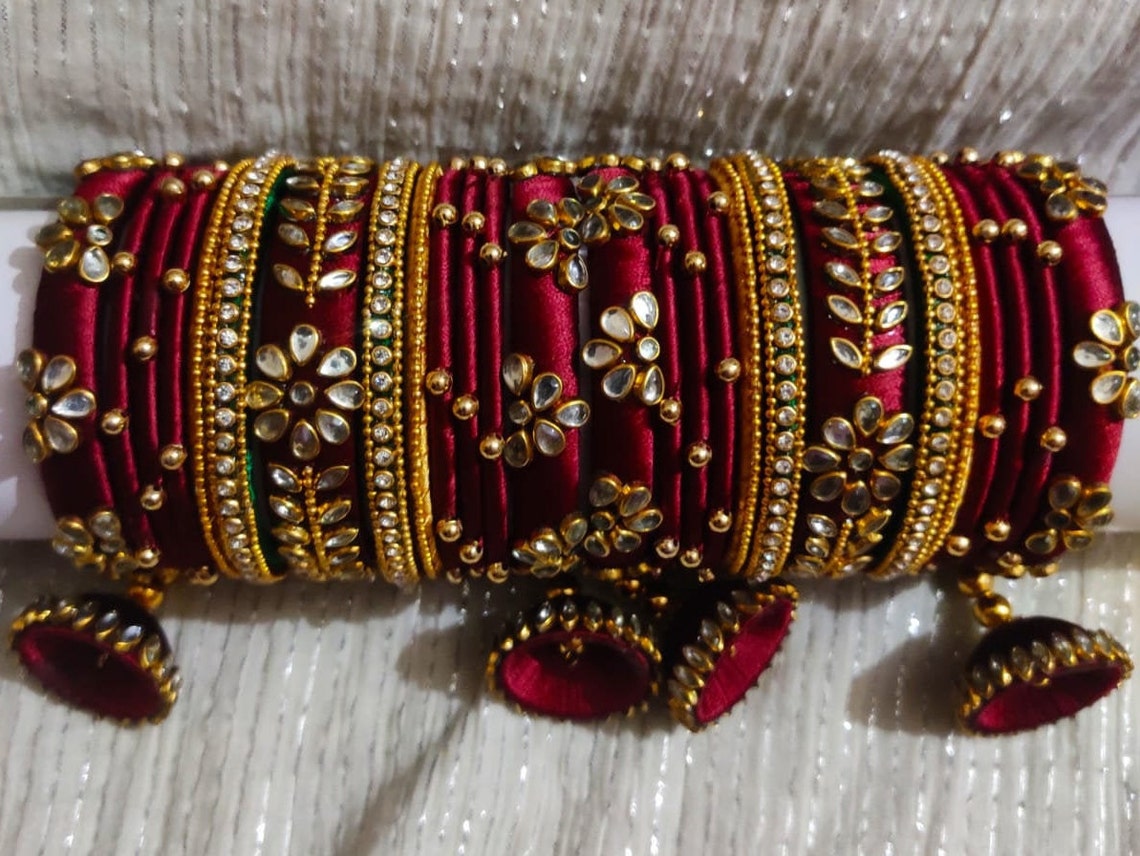 Handmade Silk Thread Kundan Bangles Set for Women & Girls - Etsy