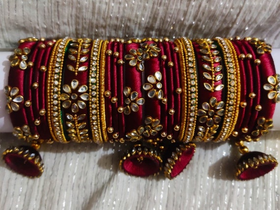Silk Thread Kundan Bangles Etsy India