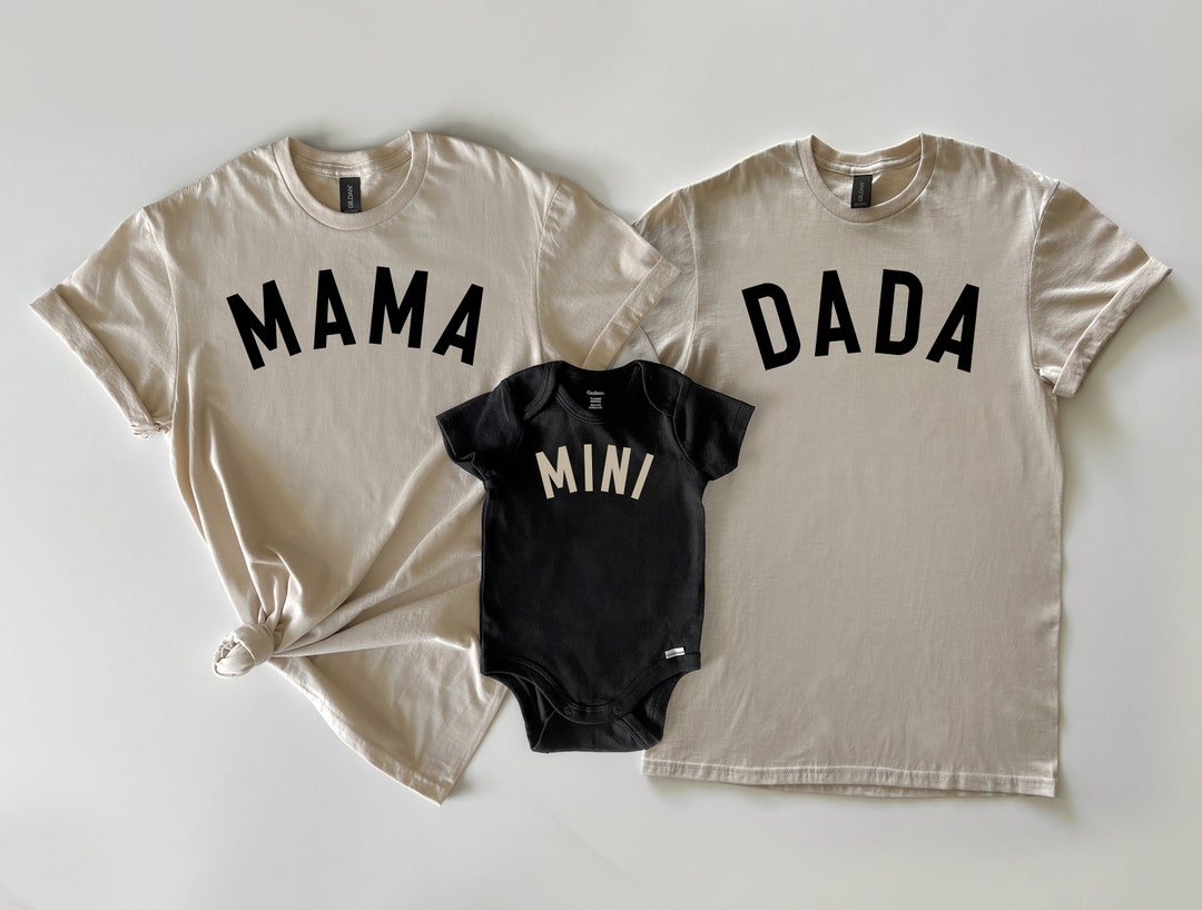 Mama, Dada and Mini Matching Beige Mom, Dad and Baby Bodysuits, Family ...