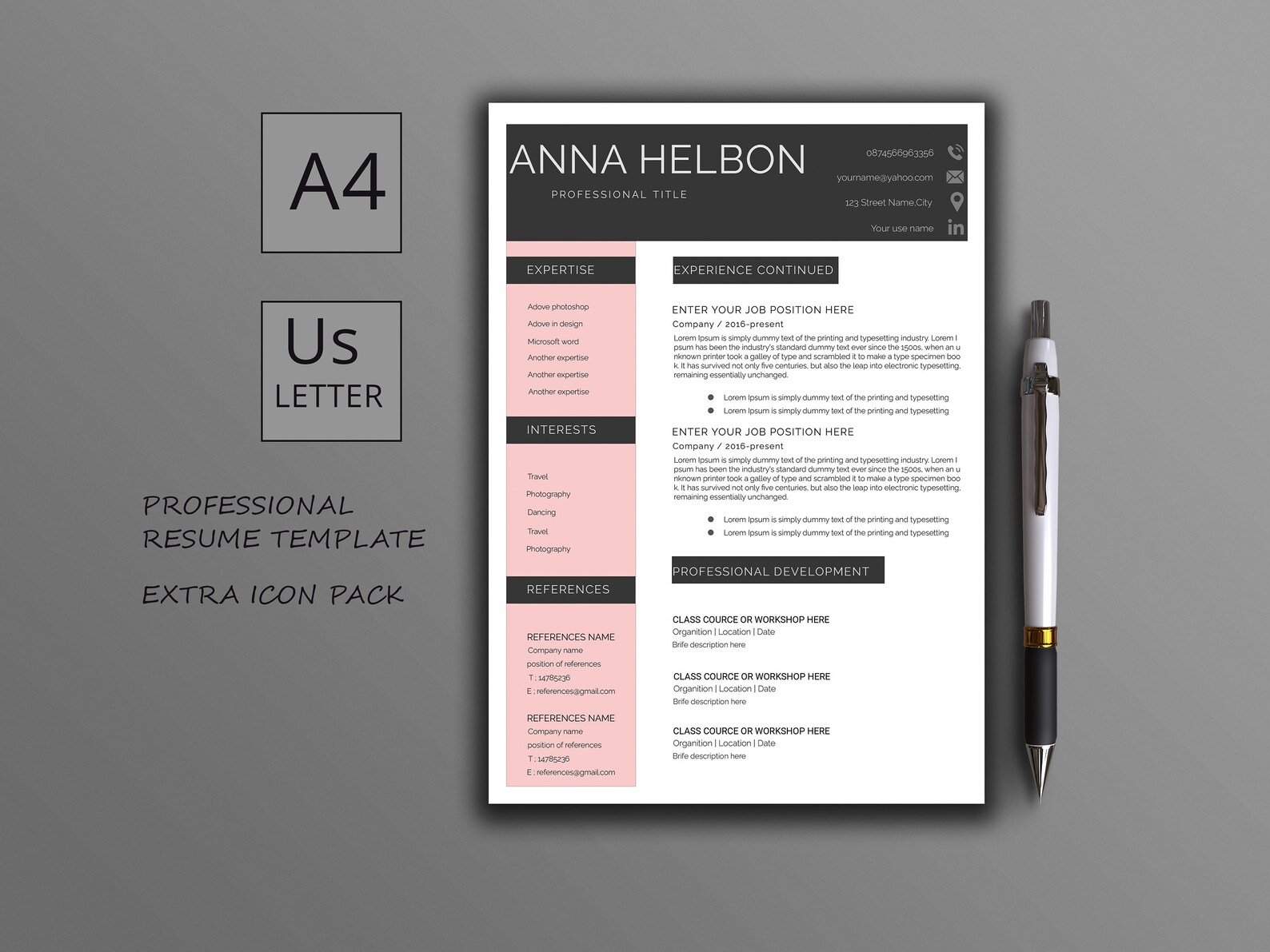 Resume Template for Word | 1 & 2 Page Professional Resume Template ...