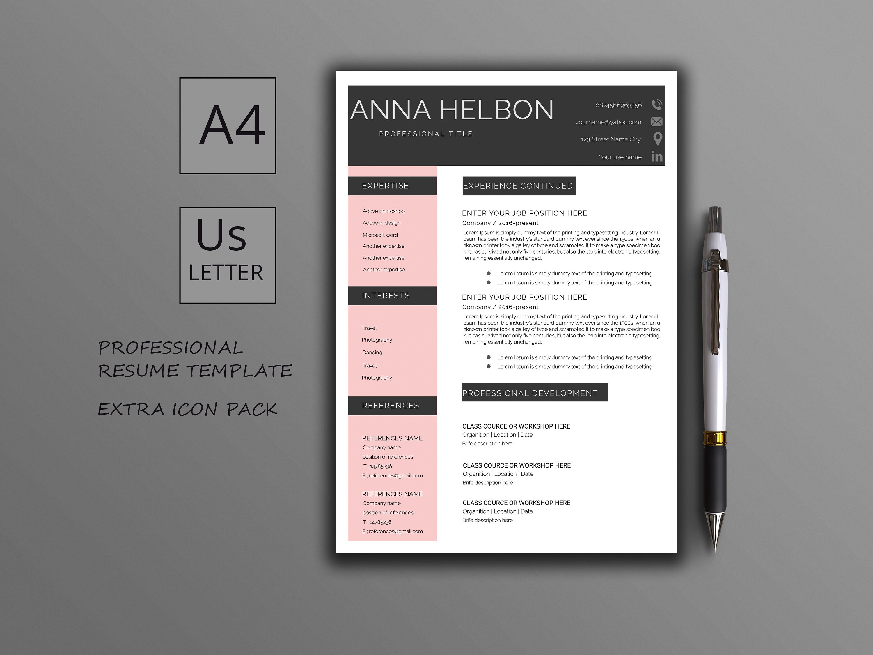 Resume Template for Word | 1 & 2 Page Professional Resume Template ...