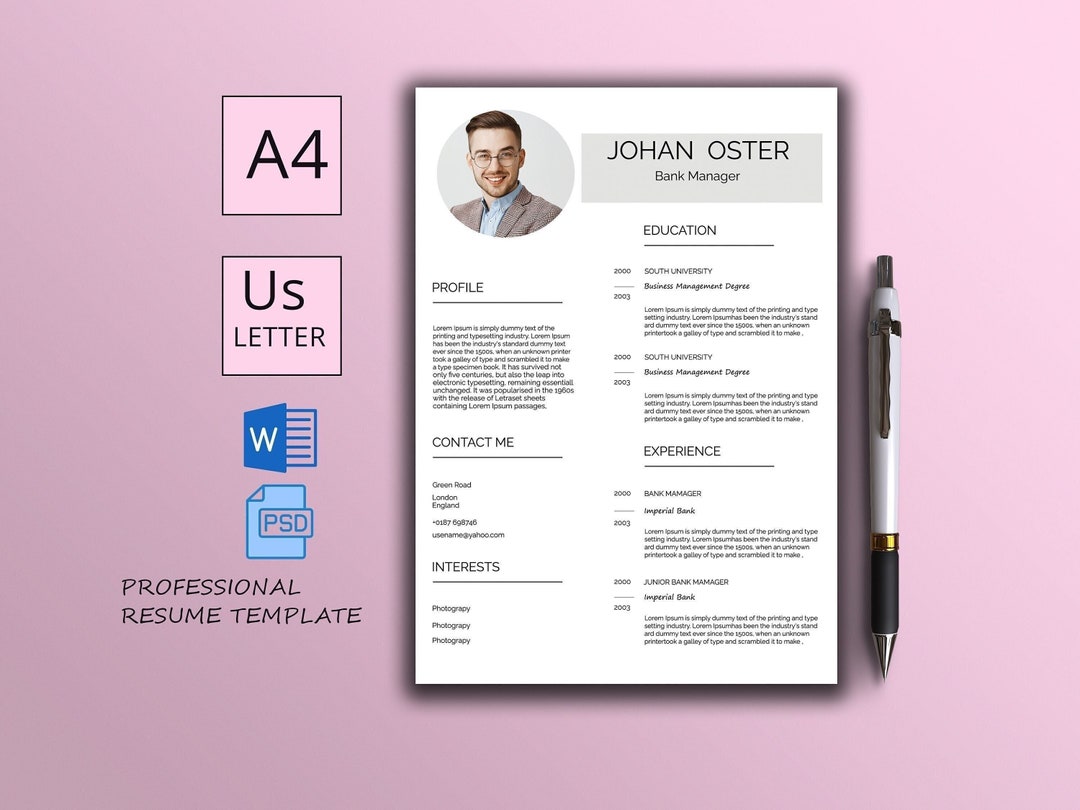Professional One Page Resume Template, 1 Page Resume Template Word, One ...