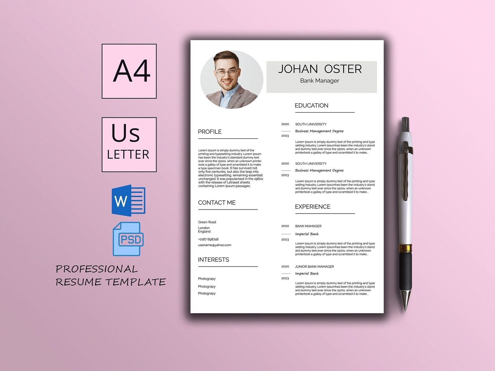 Professional One Page Resume Template, 1 Page Resume Template Word, One ...