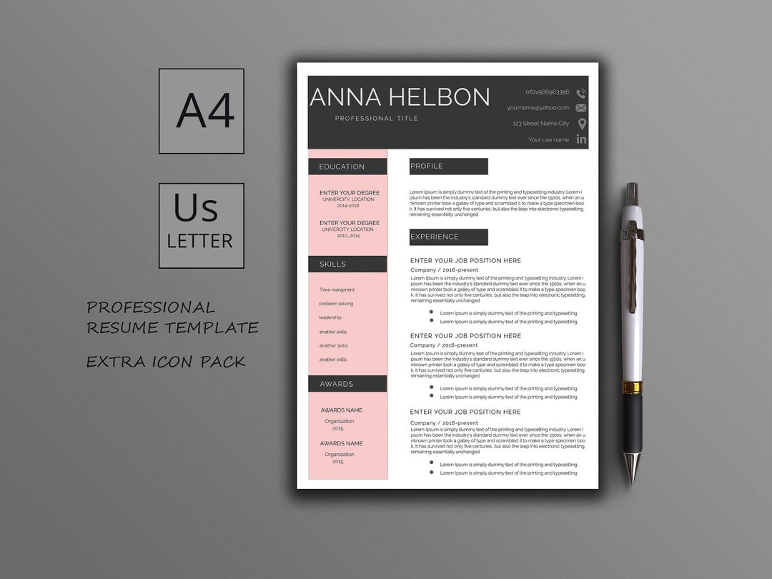 Resume Template for Word | 1 & 2 Page Professional Resume Template ...