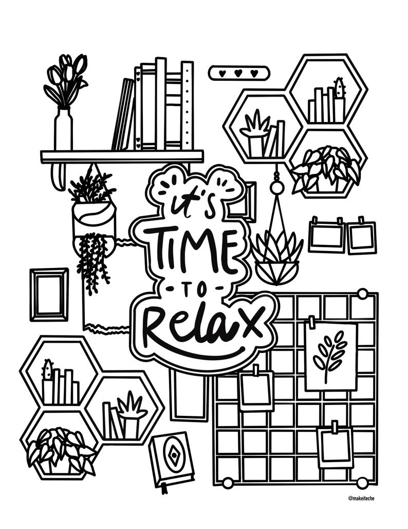 Time to Relax - Cozy Coloring Page - Etsy