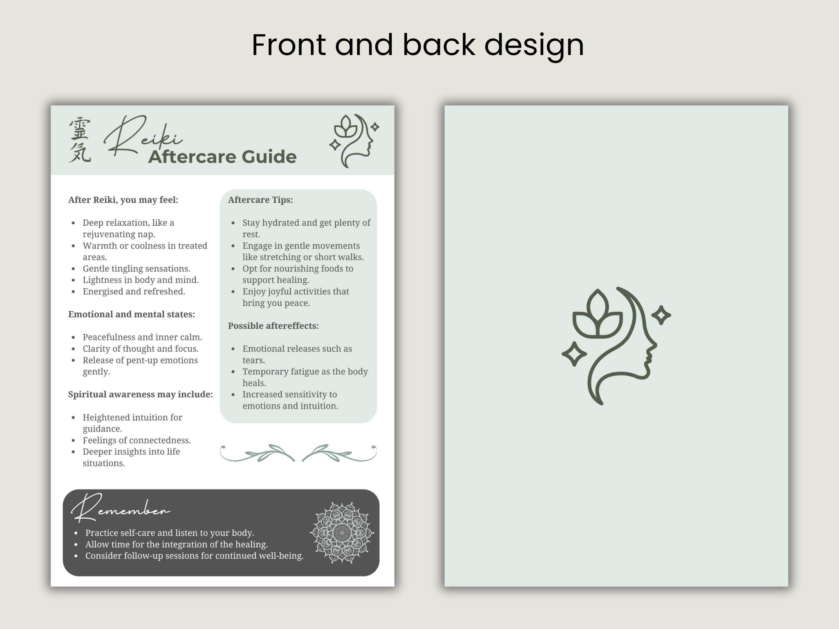 Reiki Aftercare Cards Reiki Therapist Form Reiki Session Form Reiki ...