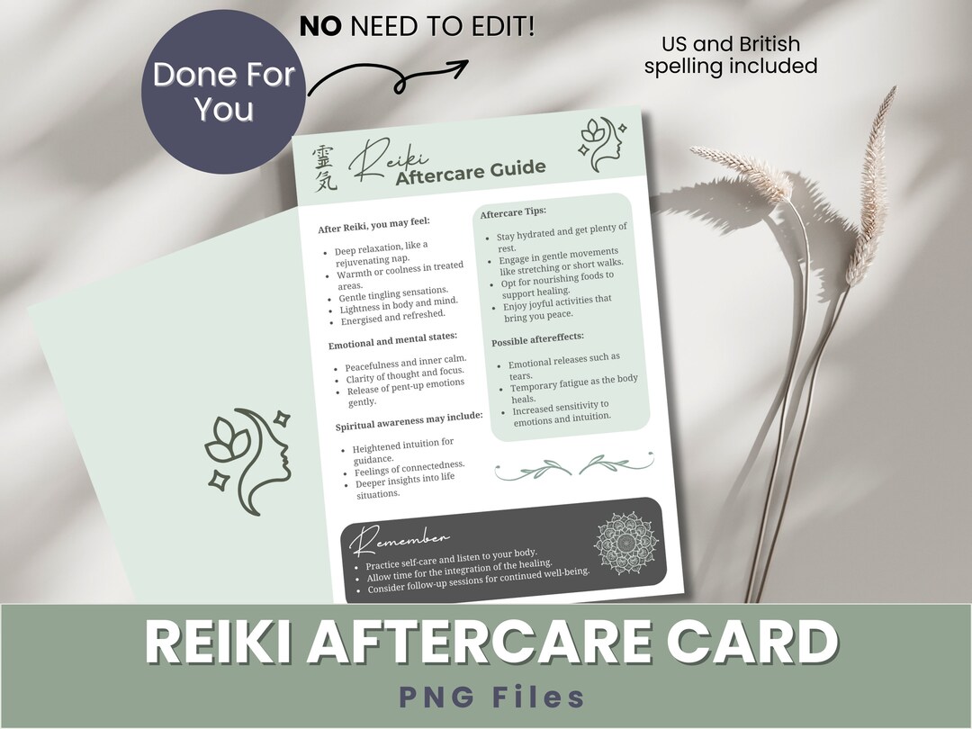 Reiki Aftercare Cards Reiki Therapist Form Reiki Session Form Reiki ...