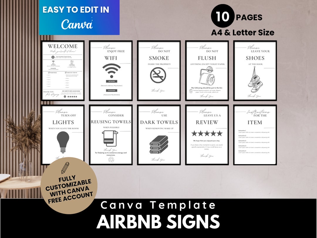 Printable Airbnb Signs, Airbnb Signs Printable, VRBO Signs, Airbnb ...
