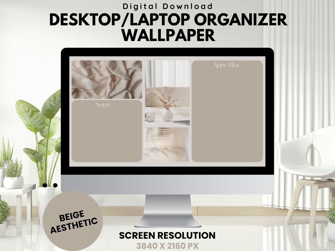 Beige Aesthetic Desktop Organizer Wallpaper, Organizer Wallpaper ...