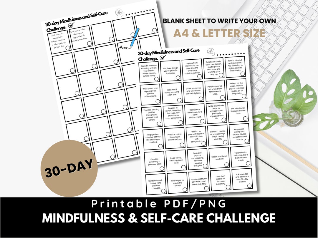 30 Day Mindfulness and Self Care Challenge Printable | Self Improvement ...