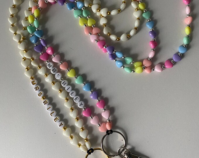 Beaded Heart Lanyard - Teacher Lanyard - Teacher Gift - Personalized ...