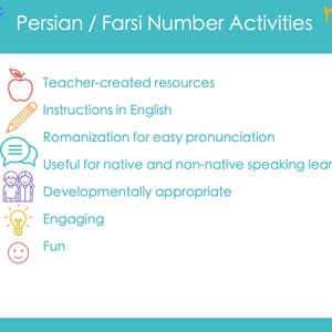 Persian / Farsi Number Activities - Preschool Pack - Etsy