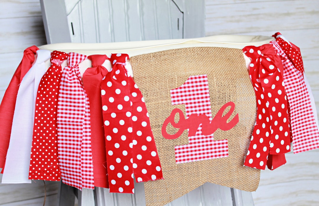 Red Gingham First Birthday High Chair Banner, Red First Birthday High ...
