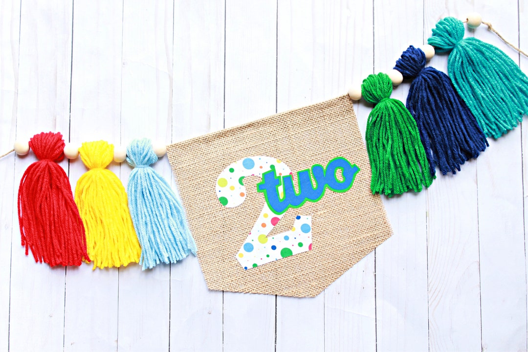 Second Birthday Banner, Colorful Yarn First Birthday Banner, Yarn ...
