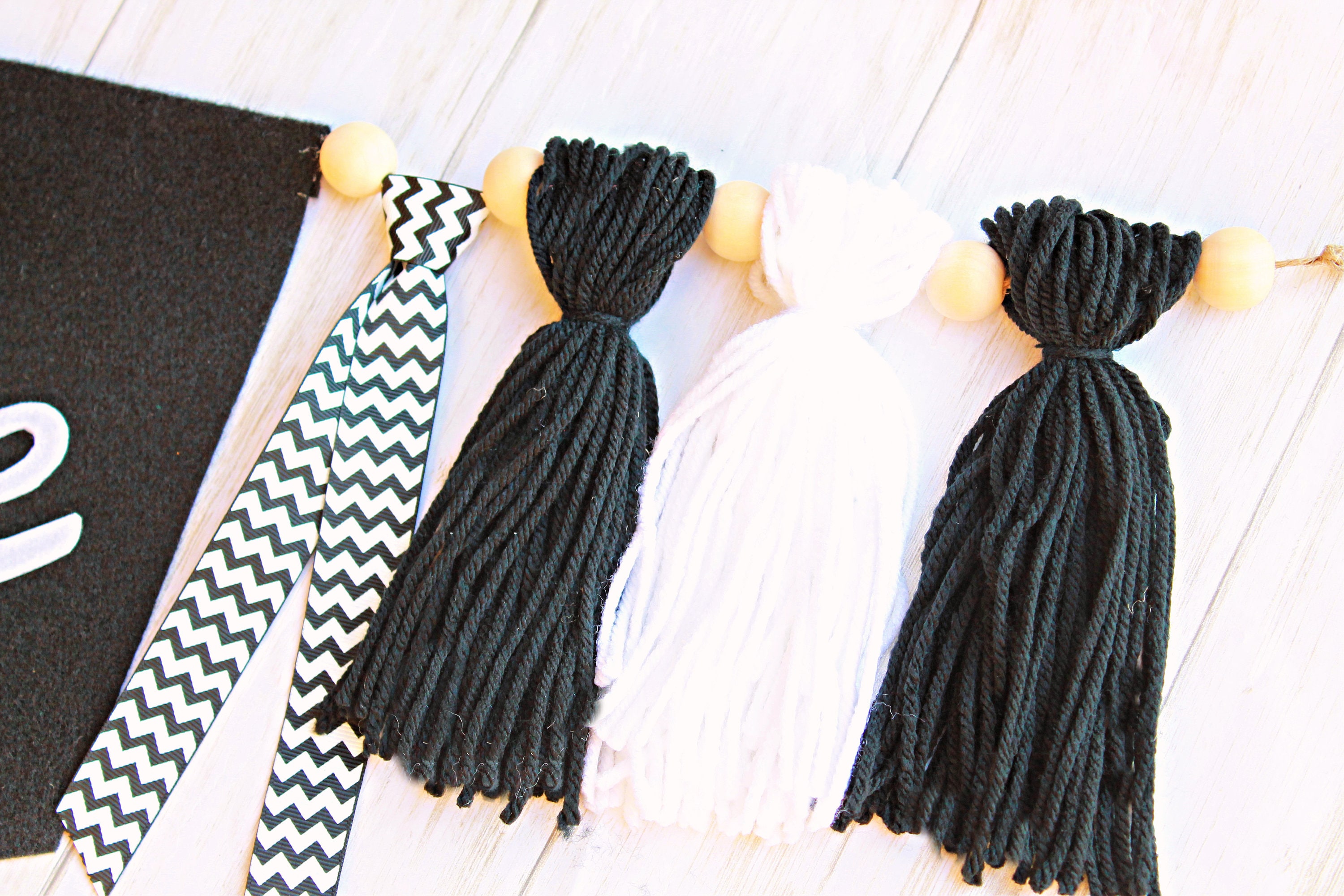 Black and White First Birthday Banner Yarn Birthday Banner - Etsy