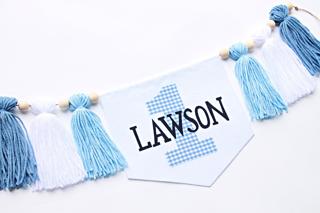 Light Blue One First Birthday Banner, Personalized Yarn Tassel First ...