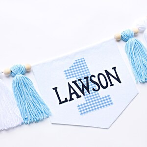 Light Blue One First Birthday Banner, Personalized Yarn Tassel First ...