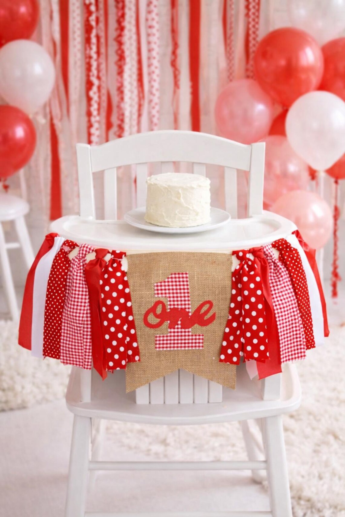 Red Gingham First Birthday High Chair Banner, Red First Birthday High ...