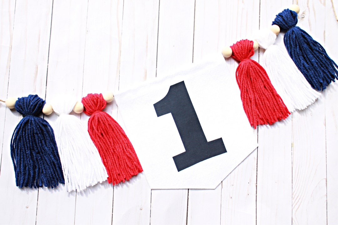 Red, White, and Blue First Birthday Banner, Yarn Tassel First Birthday ...