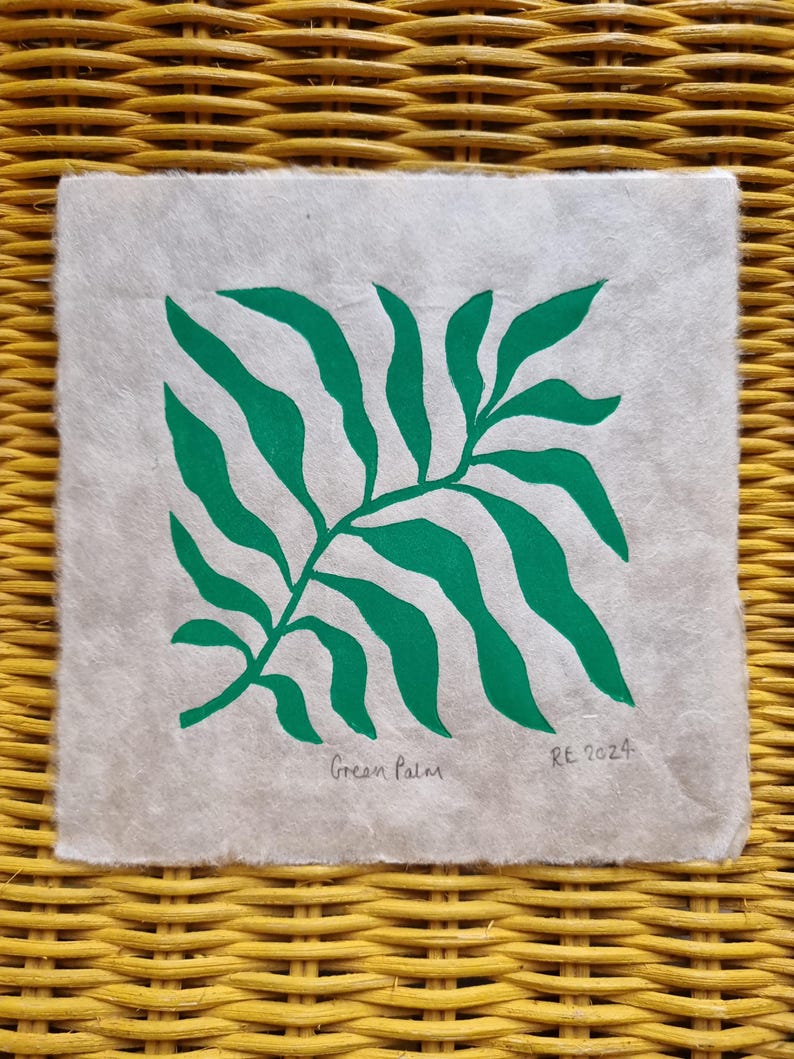 Original Handprinted Linocut Olive Palm Linoprint Abstract Minimal ...