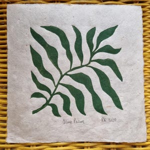 Original Handprinted Linocut Olive Palm Linoprint Abstract Minimal ...