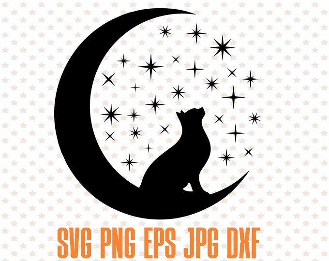 Cat Moon SVG | Cat Moon Clipart | Cat Moon Silhouette Cut File | Vector ...