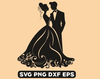 Wedding Couple Silhouette Bundle SVG, Bride and Groom Svg, Married ...