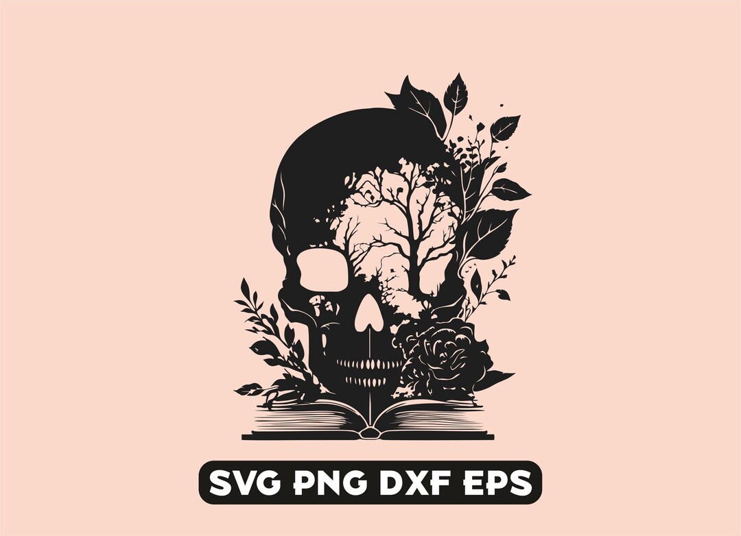 Floral Skull Svg, Reading Skull Svg, Skull Clipart, Skeleton Svg ...