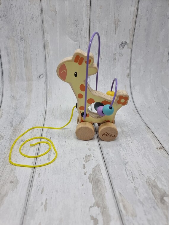 Personalised Wooden Pull along Giraffe First Birthday | Etsy