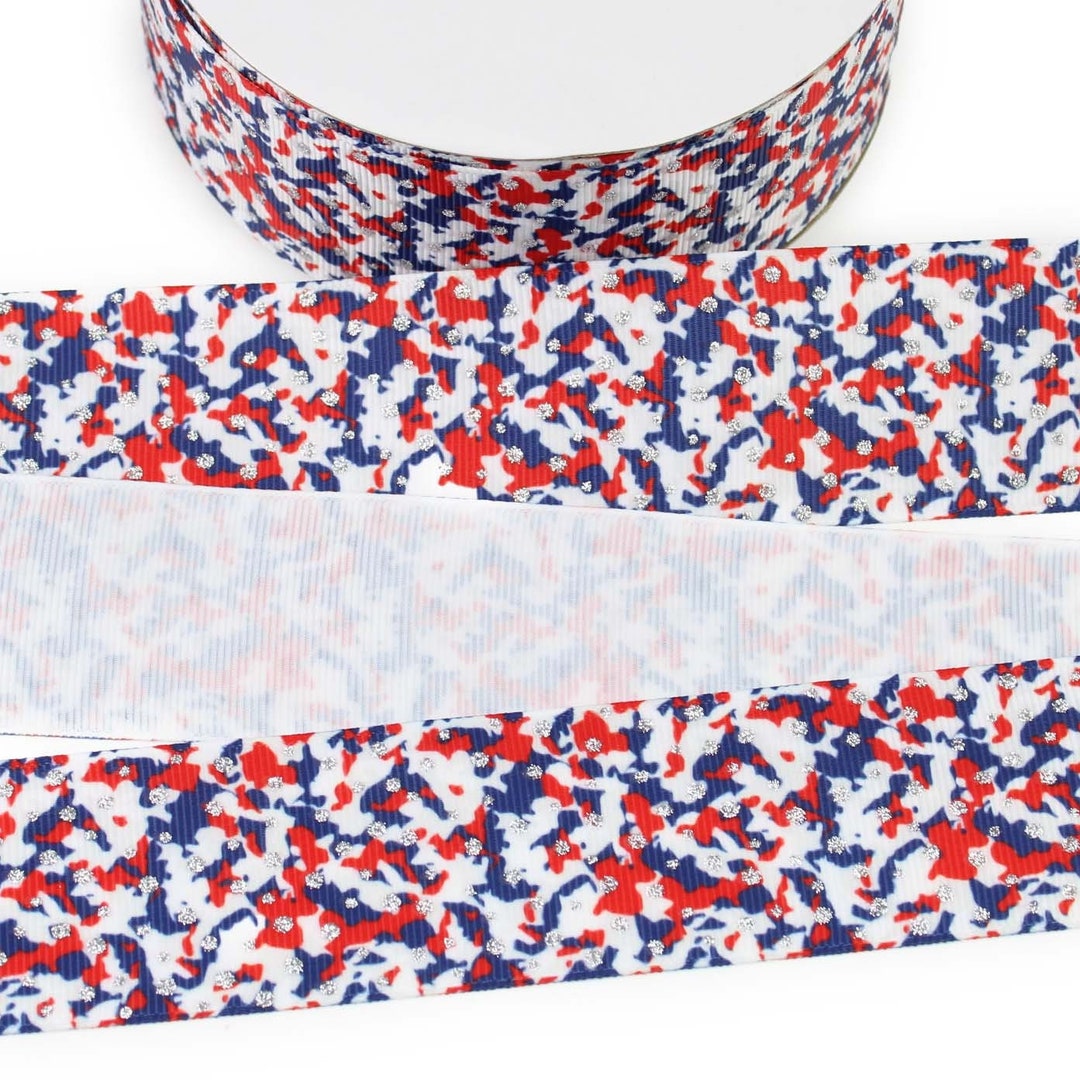 Patriotic Camouflage Ribbon - Silver Glitter Dots - Red, White and Blue ...