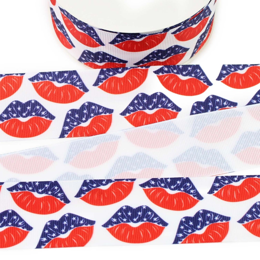 4th of July Lips Grosgrain Ribbon - Red, White and Blue - USA Flag - 3/ ...