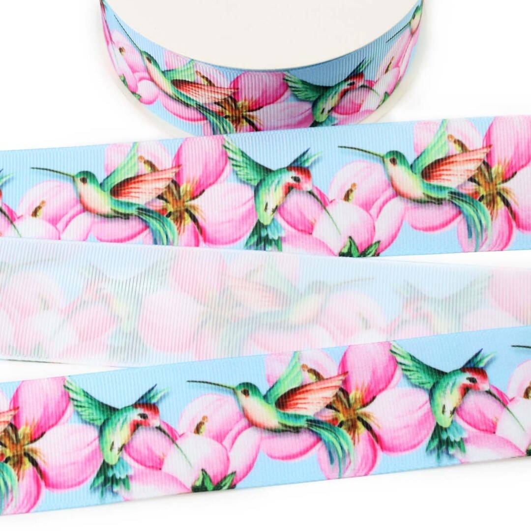 Hummingbird Grosgrain Ribbon - Birds and Flowers - 5/8", 7/8", 1.5", 3 ...
