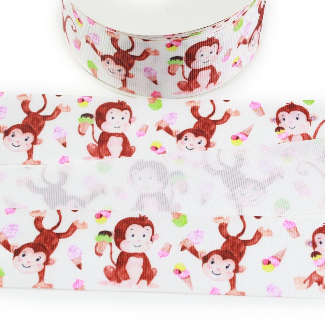 Monkeys With Ice Cream Grosgrain Ribbon - Summer Animal Print - 7/8", 1 ...