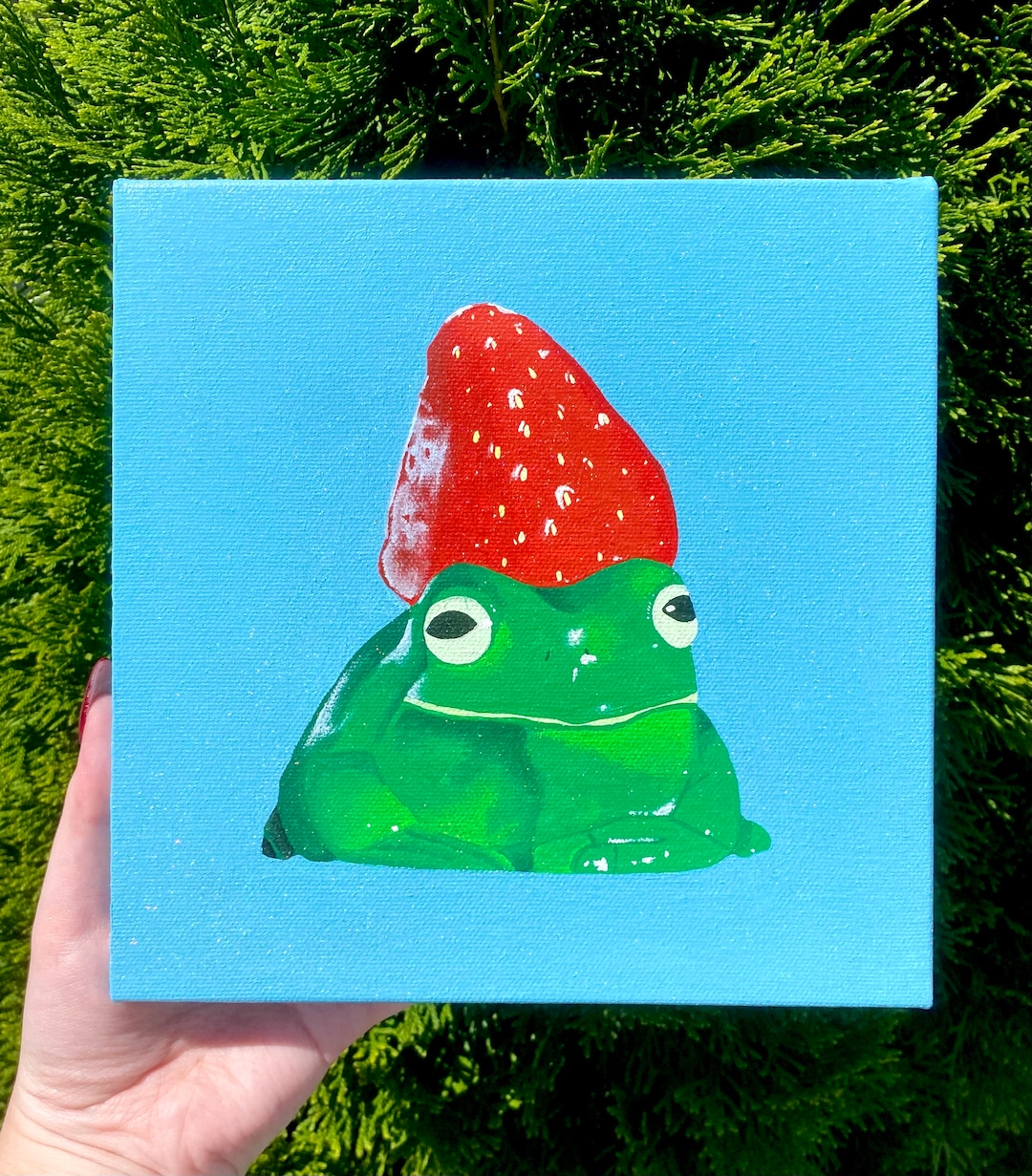 Strawberry Frog Canvas Painting - Etsy