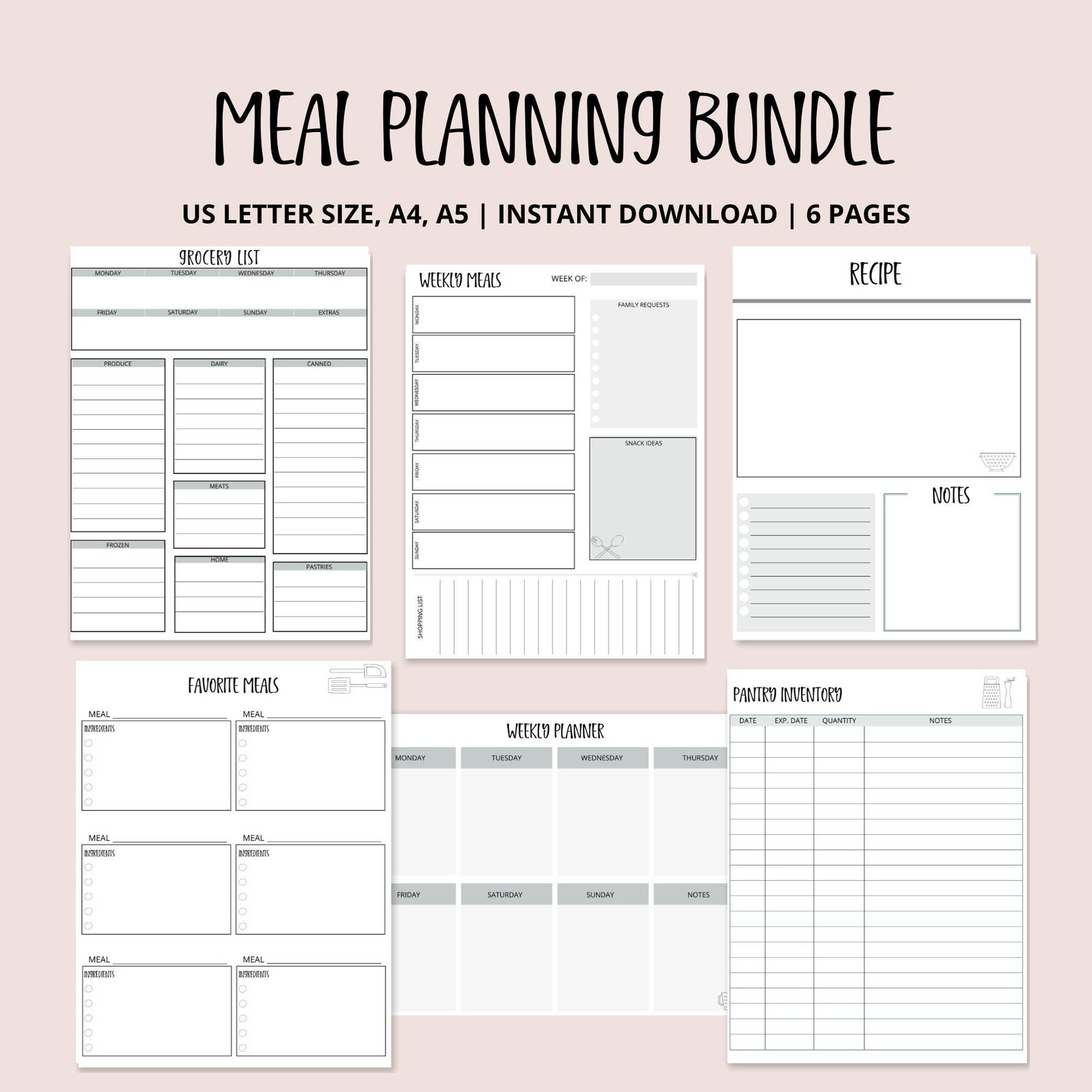 Meal Planner Printable | Meal Prep Planner | Meal Planner and Grocery ...