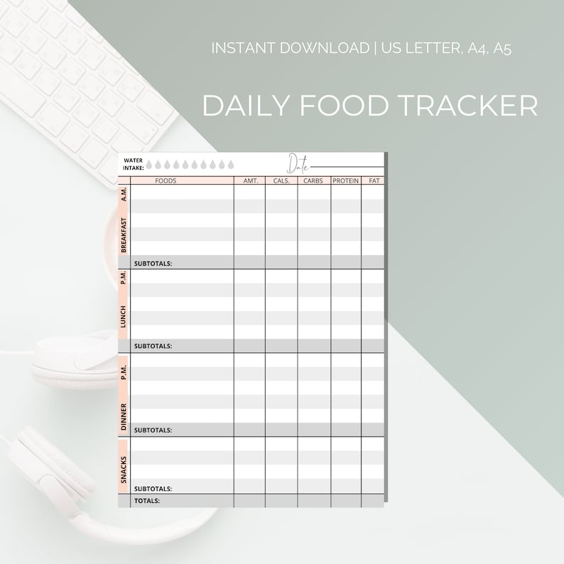Printable Food Journal | Food Tracker Printable | Food Tracker Journal ...