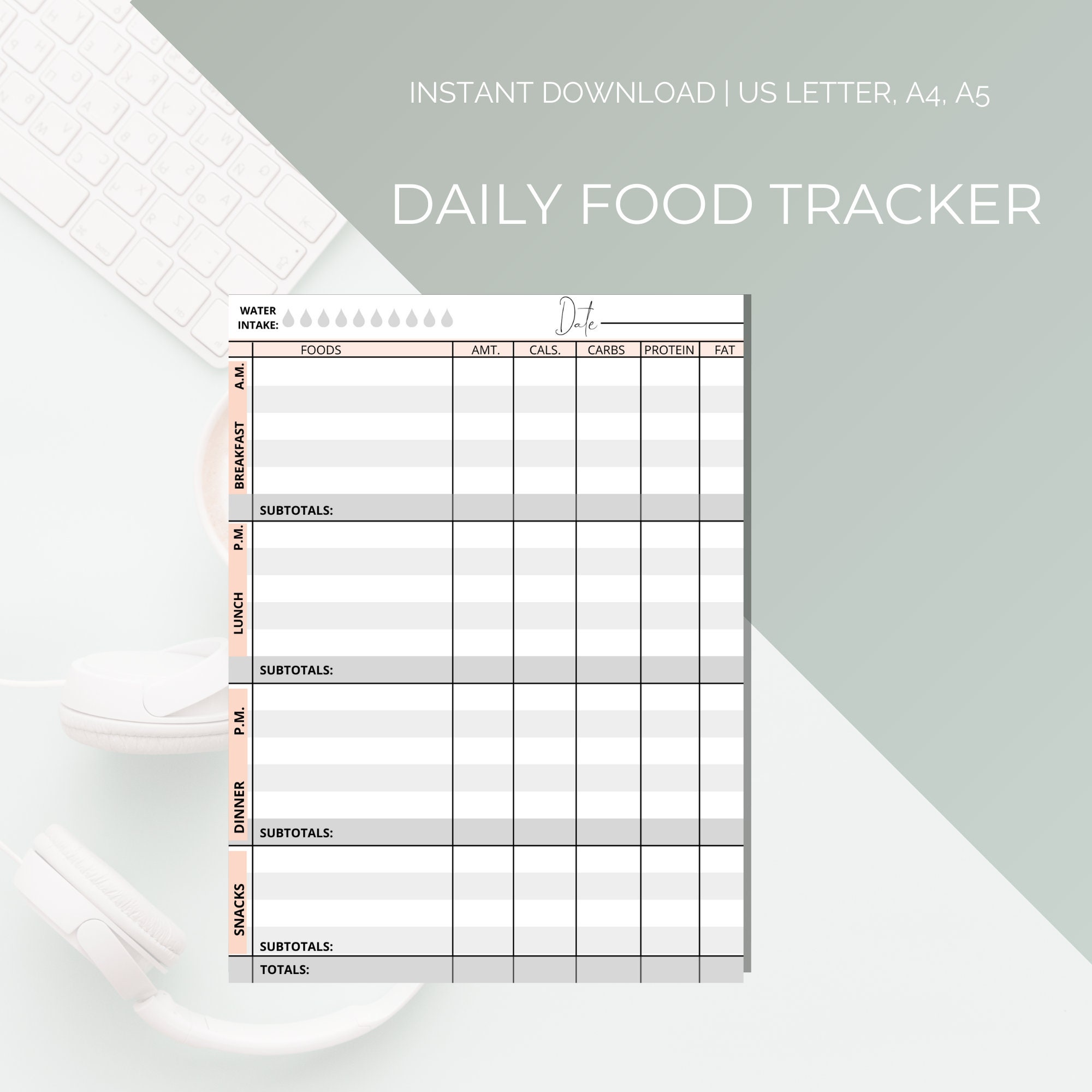 Printable Food Journal | Food Tracker Printable | Food Tracker Journal ...
