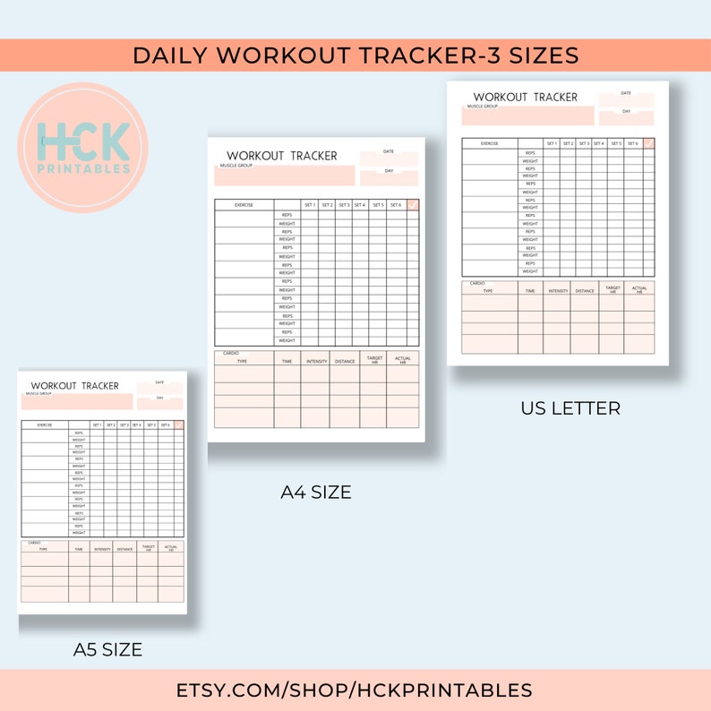 Daily Workout Log | Workout Tracker | Printable Exercise Log | Strength ...