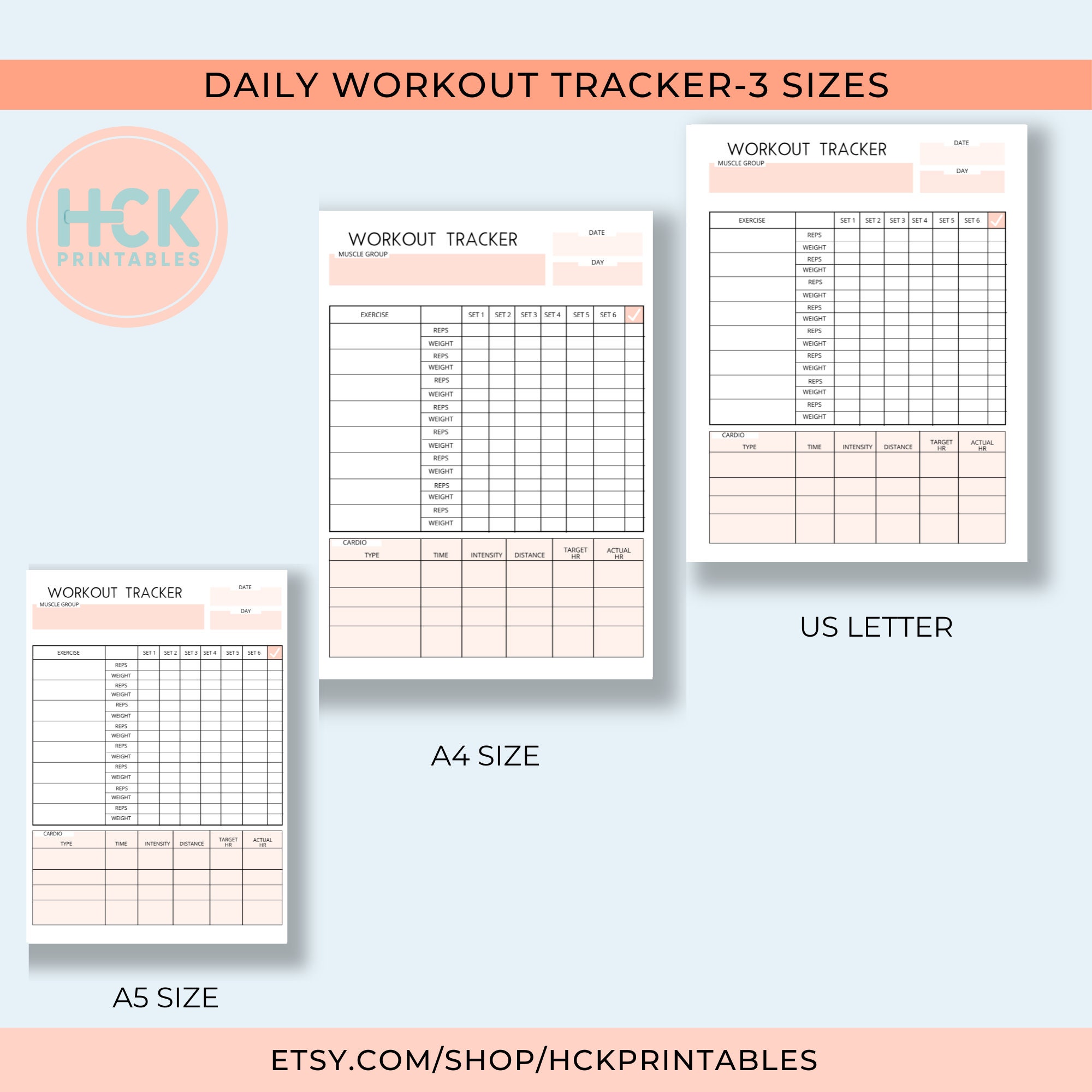 Daily Workout Log | Workout Tracker | Printable Exercise Log | Strength ...