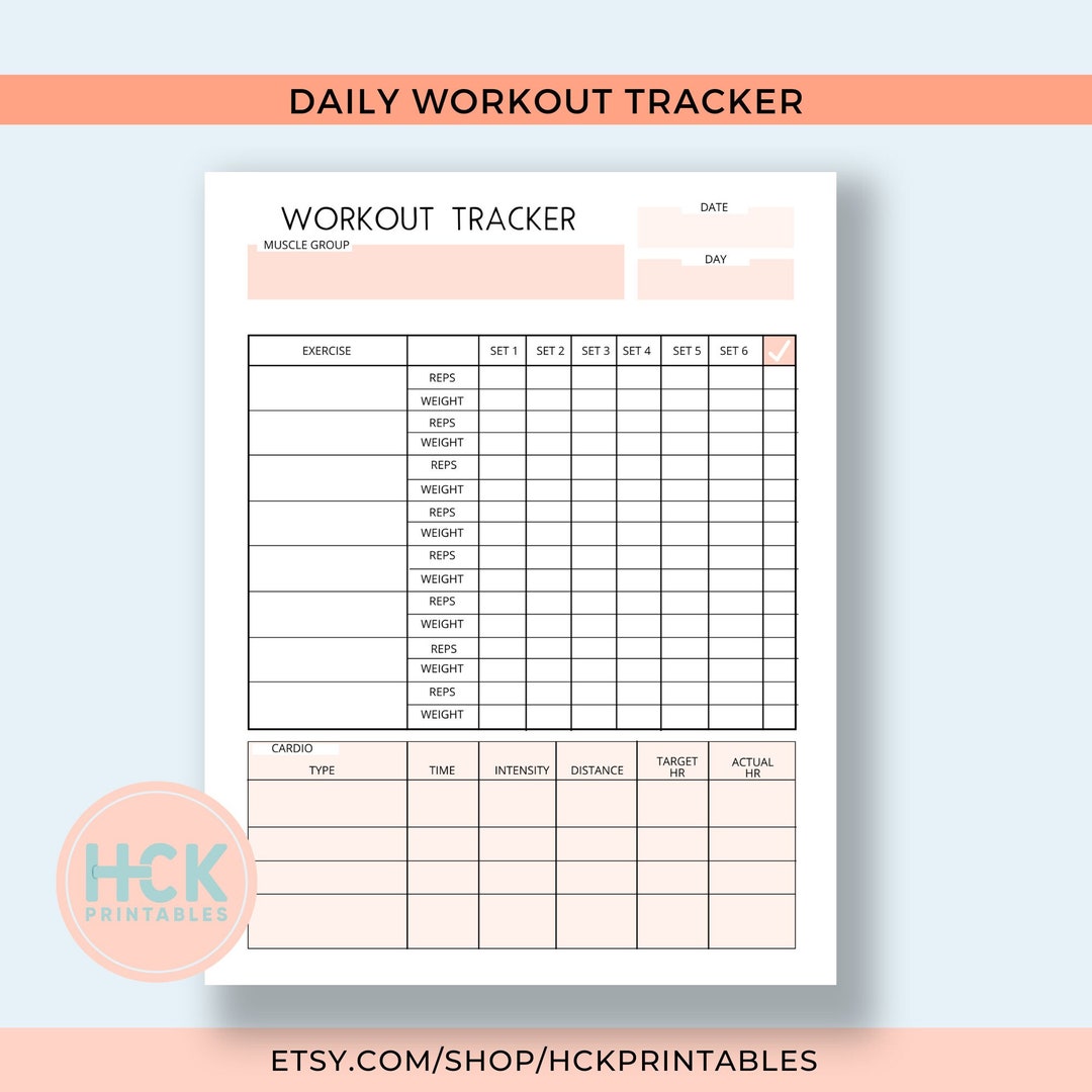 Daily Workout Log | Workout Tracker | Printable Exercise Log | Strength ...