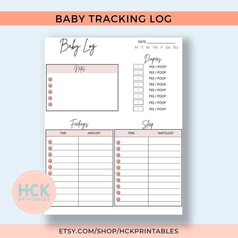 Printable Baby Log | Baby Tracker | Newborn Baby Care Log | Baby ...
